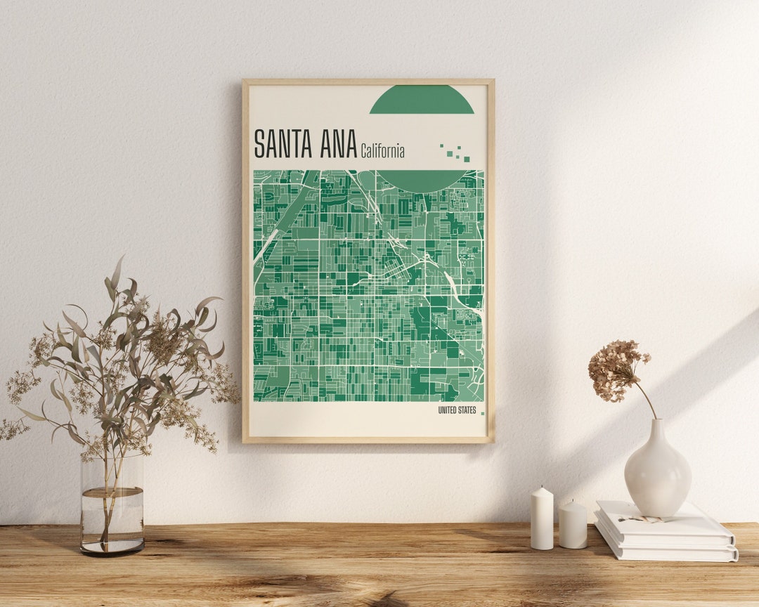Print Map Santa Ana California City Map Terracotta Prints Green and ...