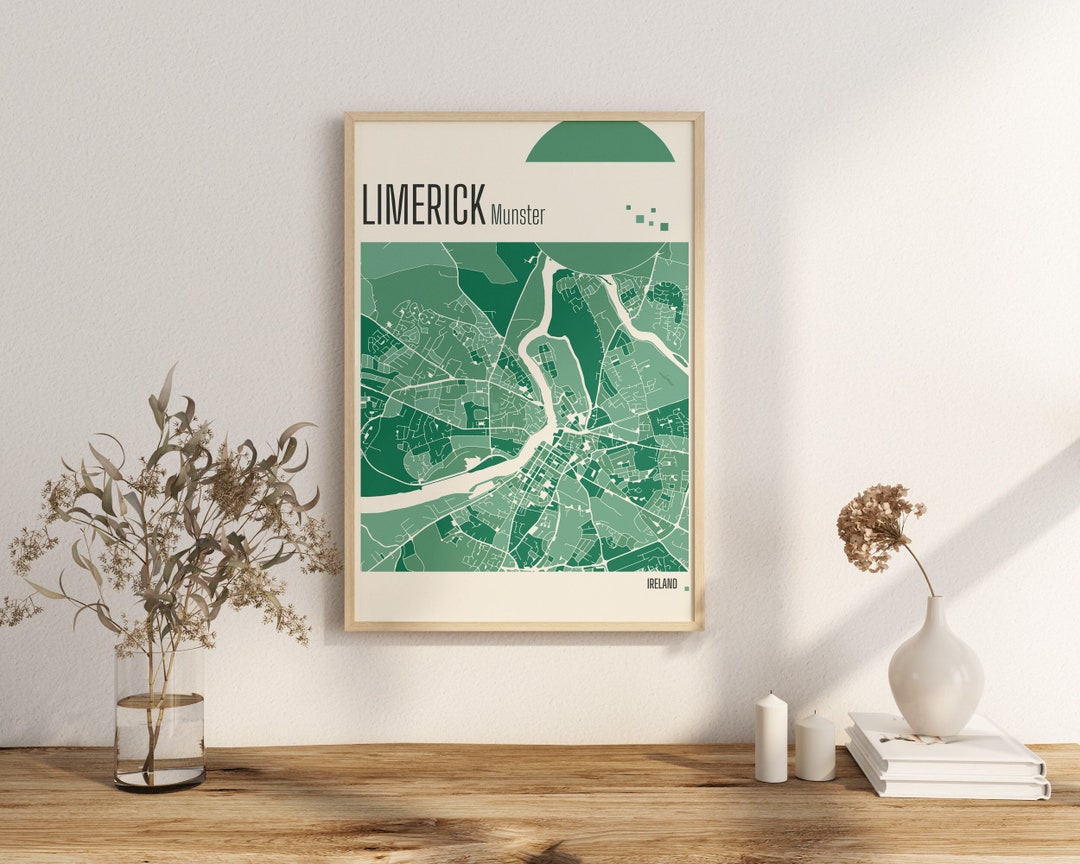 Print Map LIMERICK Munster City Map Terracotta Prints Green and Blue ...