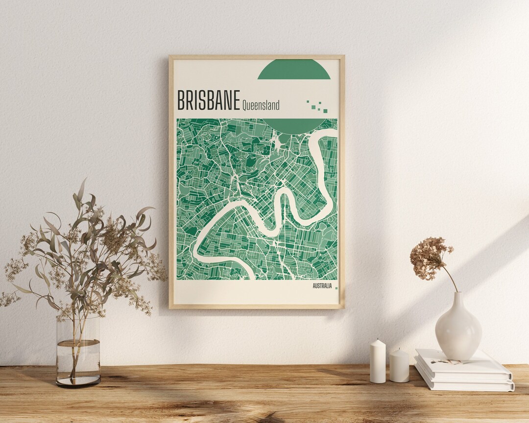 Print Map Brisbane Queensland City Maps Australia City Map Terracotta ...