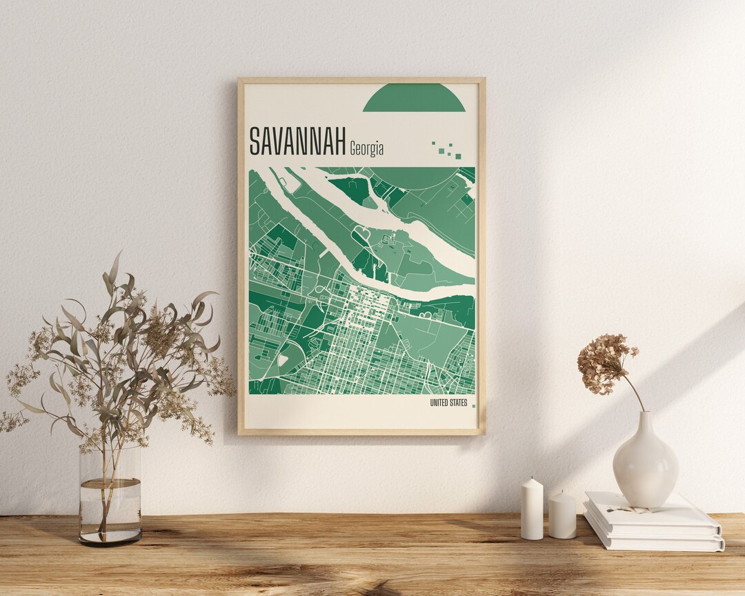 Print Map Savannah Georgia City Map Terracotta Prints Green and Blue ...