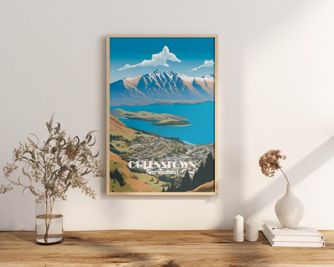 Poster Queenstown Print Otago New Zealand Travel Poster Scenic Mountain ...