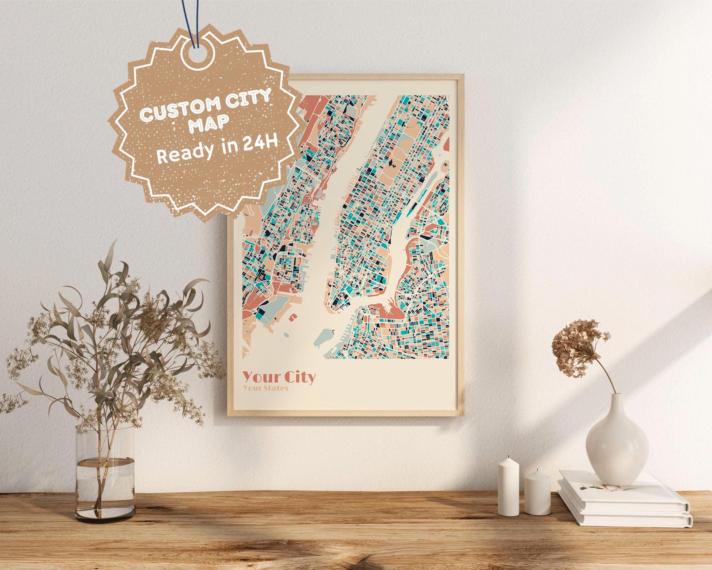Print Map YOUR CITY Maps City Custom Map Prints, Wall Art Any Location ...