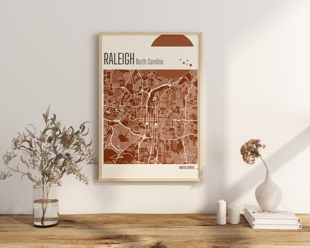 Print Map RALEIGH North Carolina City Map Terracotta Prints - Etsy