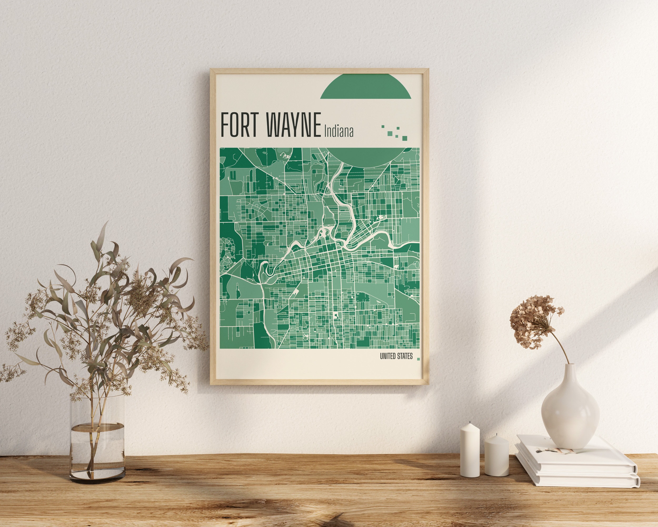 Print Map Fort Wayne Indiana City Map Terracotta Prints Green - Etsy