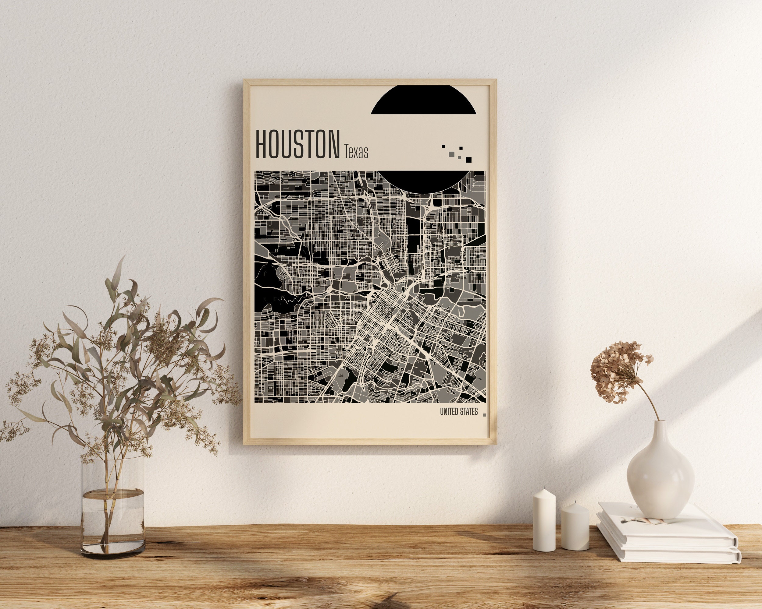 Print Map HOUSTON Texas City Map Terracotta Prints Green and - Etsy