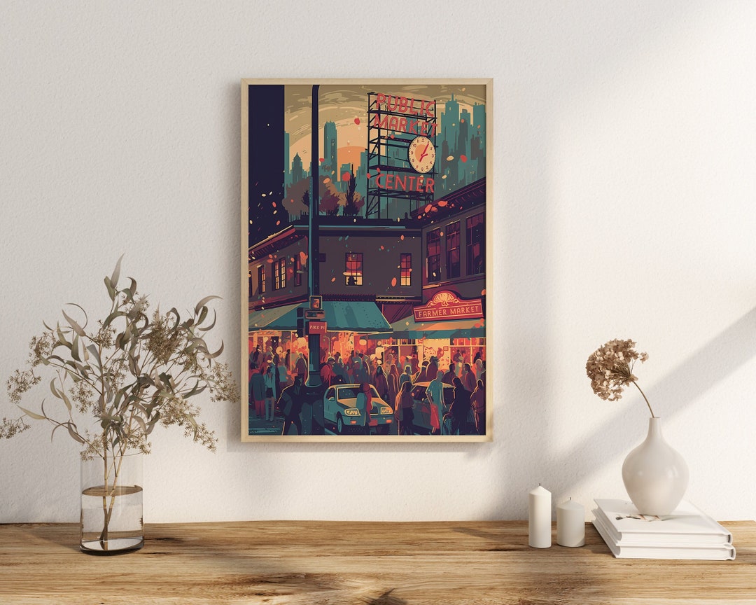 Print Pike Place Market Poster Seattle Washington Poster Pacific ...