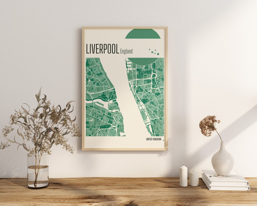 Print Map LIVERPOOL England City Map Terracotta Prints Green and Blue ...