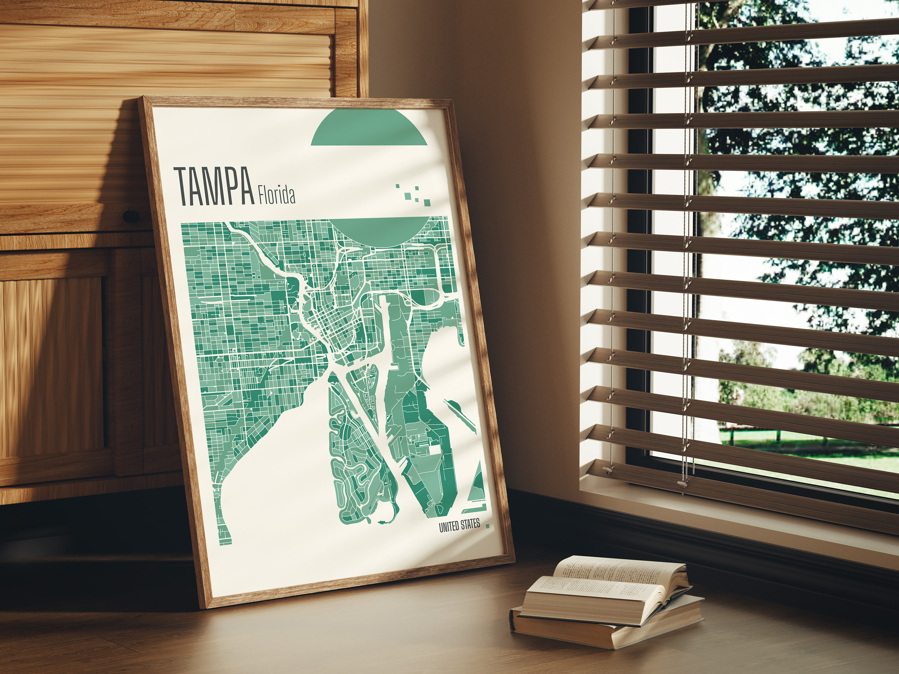 Print Map Tampa Florida City Map Terracotta Prints Green and Blue Jade ...