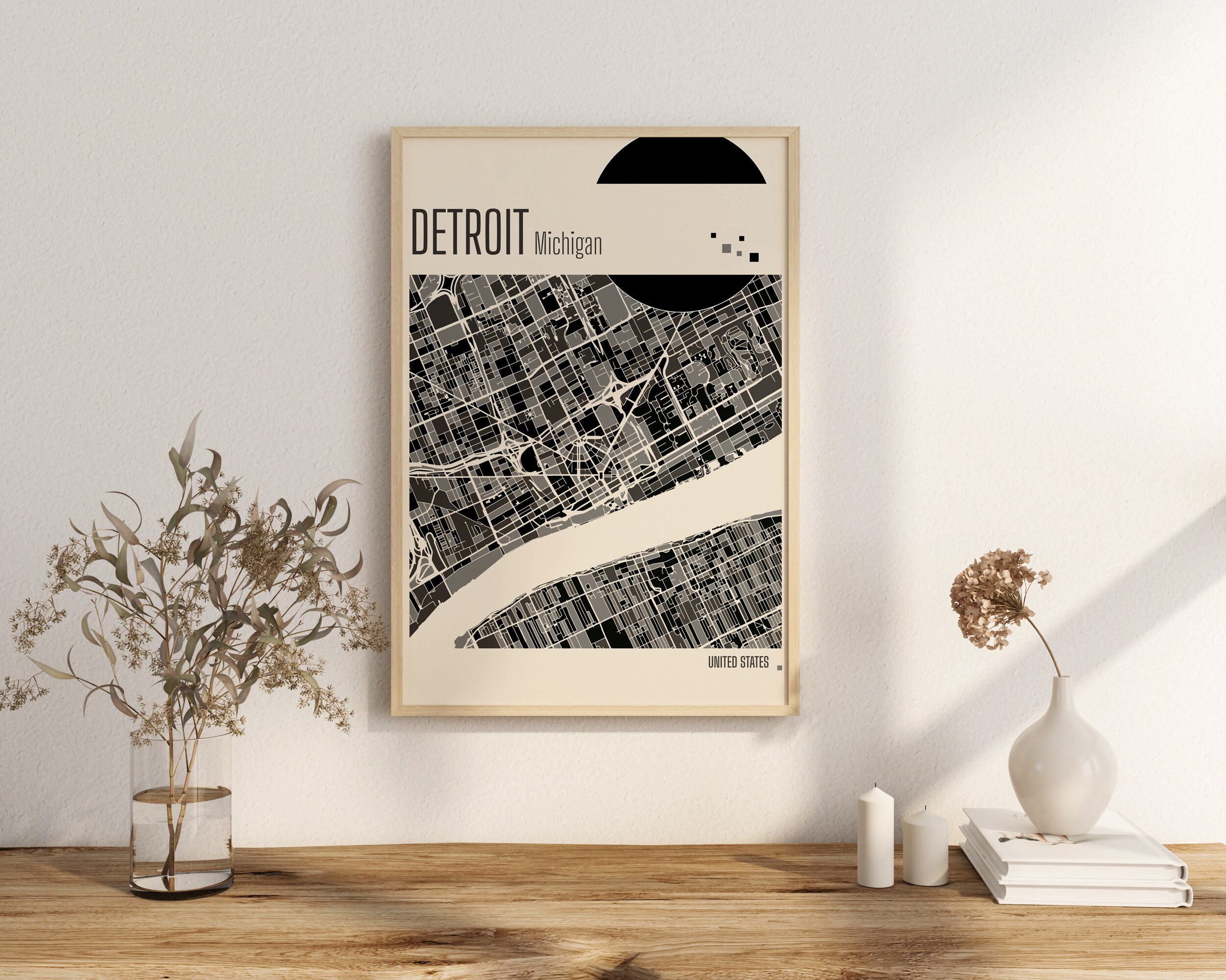 Print Map Detroit Michigan City Map Terracotta Prints Green - Etsy