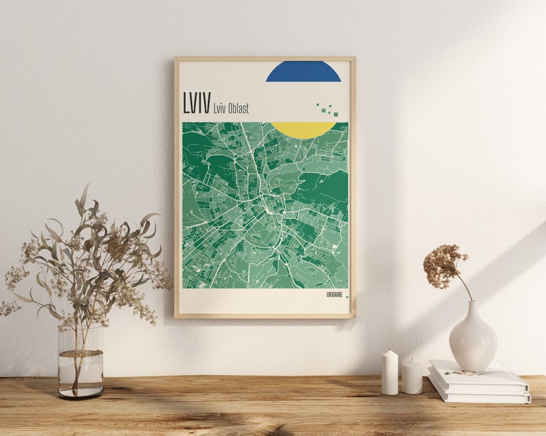 Print Map LVIV City Map Terracotta Prints Green and Blue Jade Wall Art ...