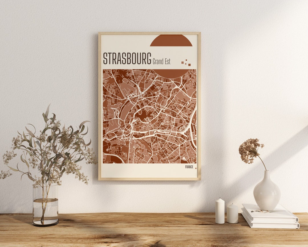 Print Map Strasbourg Grand Est City Maps France City Map Terracotta ...