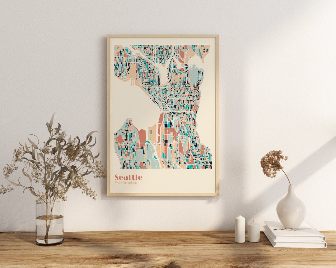 Print Map Seattle Print Washington City Maps City Map Prints Wall Art ...
