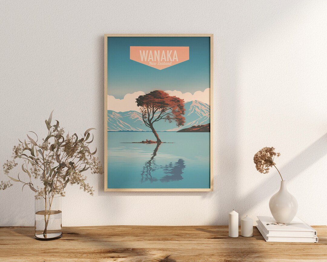 Poster Wanaka Tree Print Otago New Zealand Travel Poster Scenic Lake ...