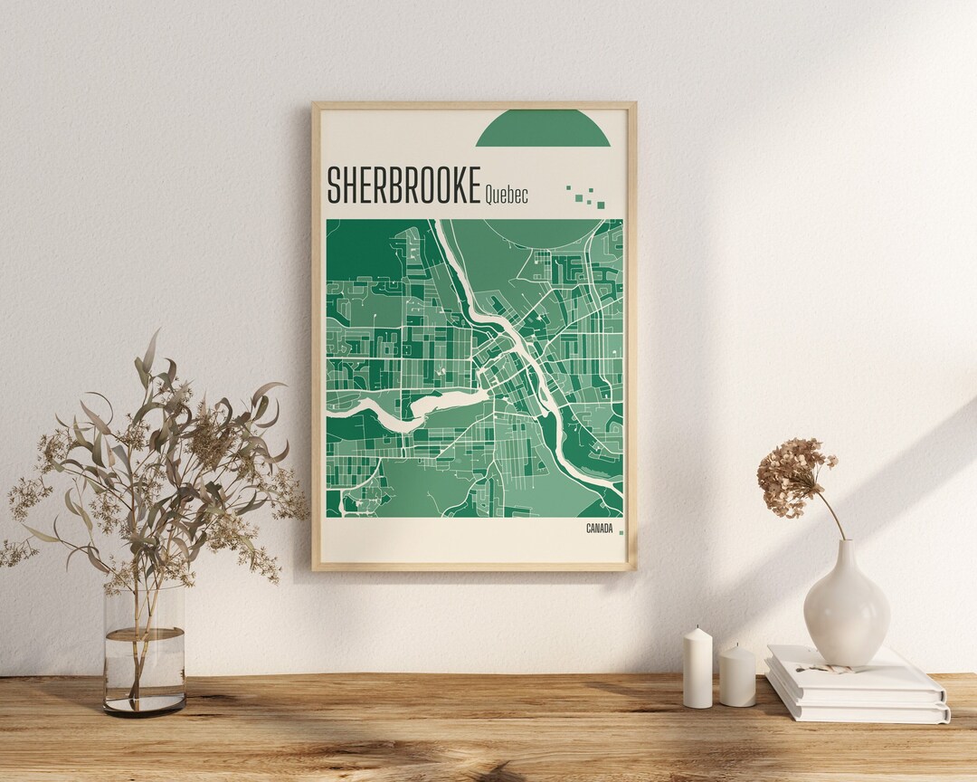 Print Map Sherbrooke Quebec City Maps Canada City Map Terracotta Prints ...