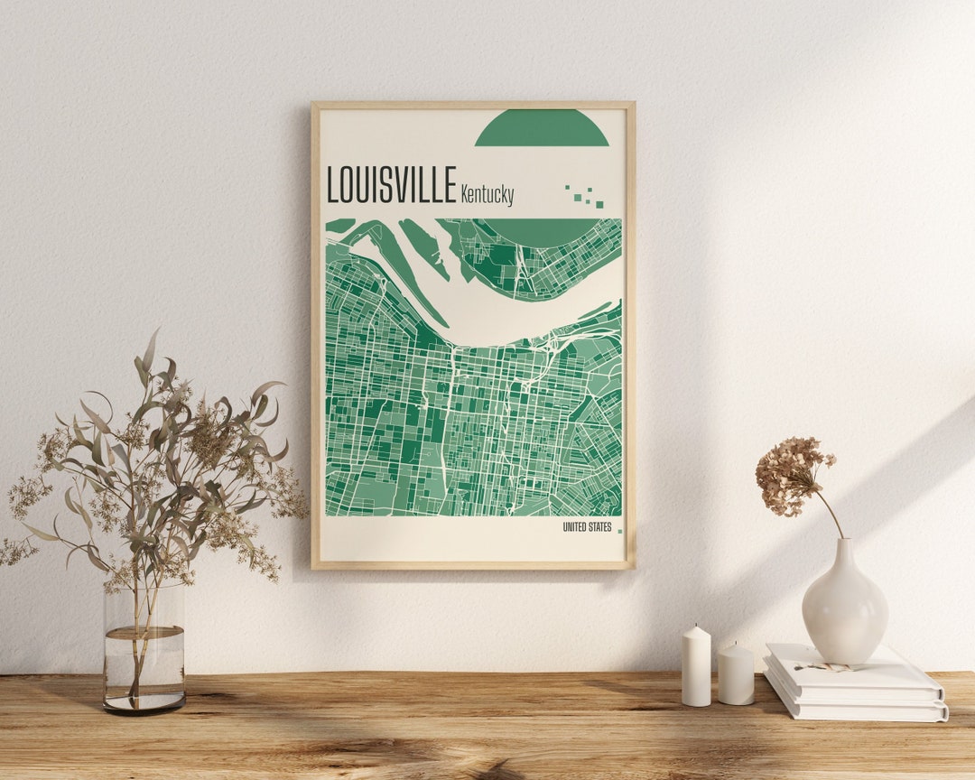 Print Map Louisville Kentucky City Map Terracotta Prints Green and Blue ...