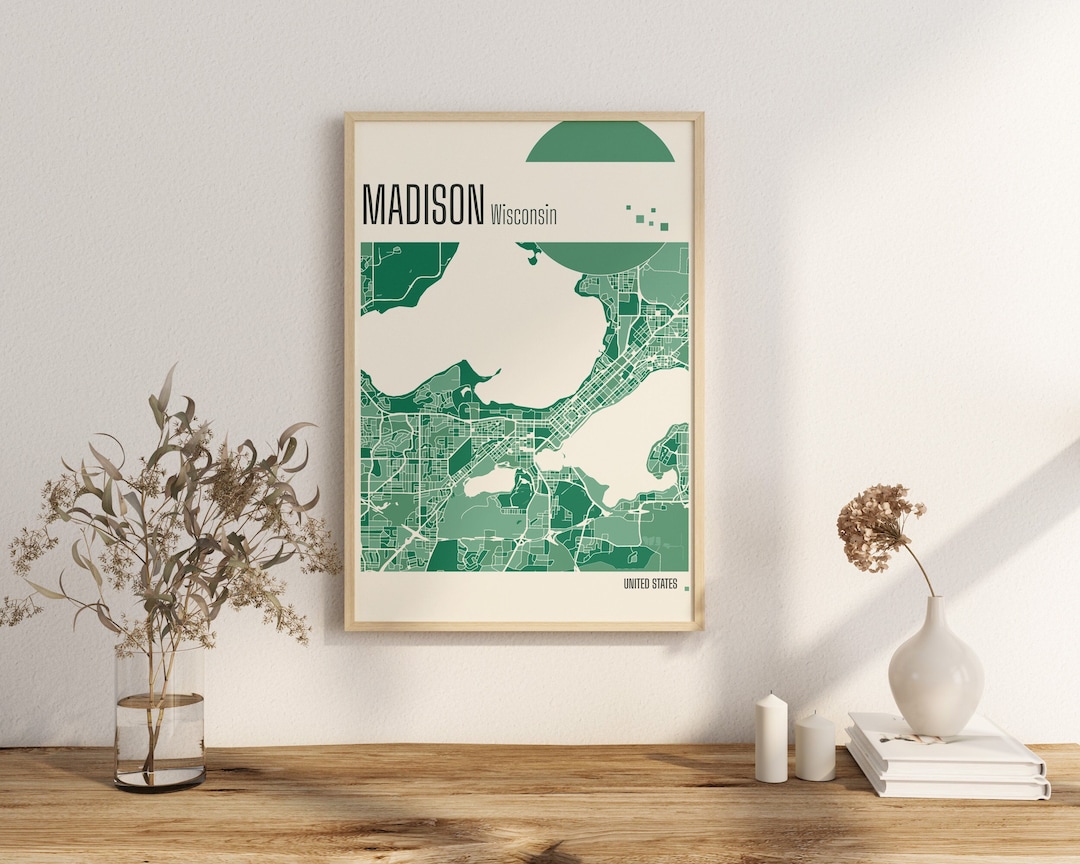 Print Map MADISON Wisconsin City Map Terracotta Prints Green and Blue ...