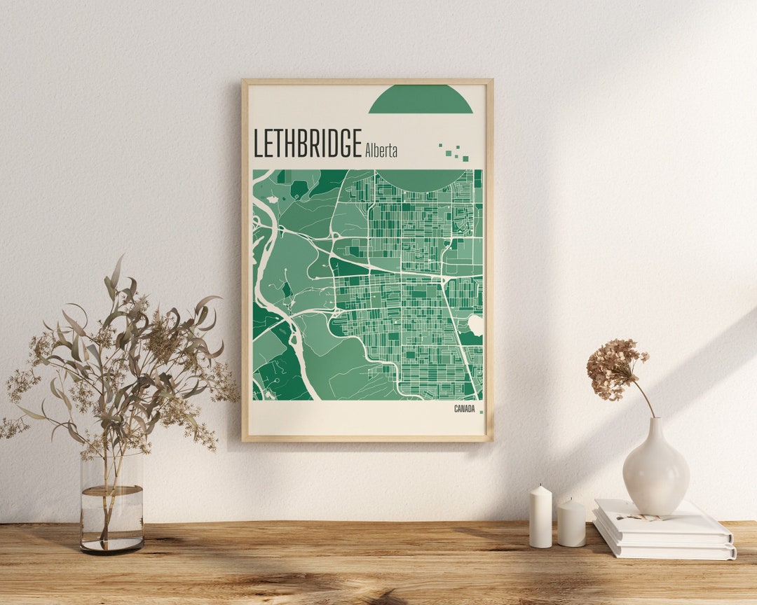 Print Map LETHBRIDGE Alberta City Maps Canada City Map Terracotta ...