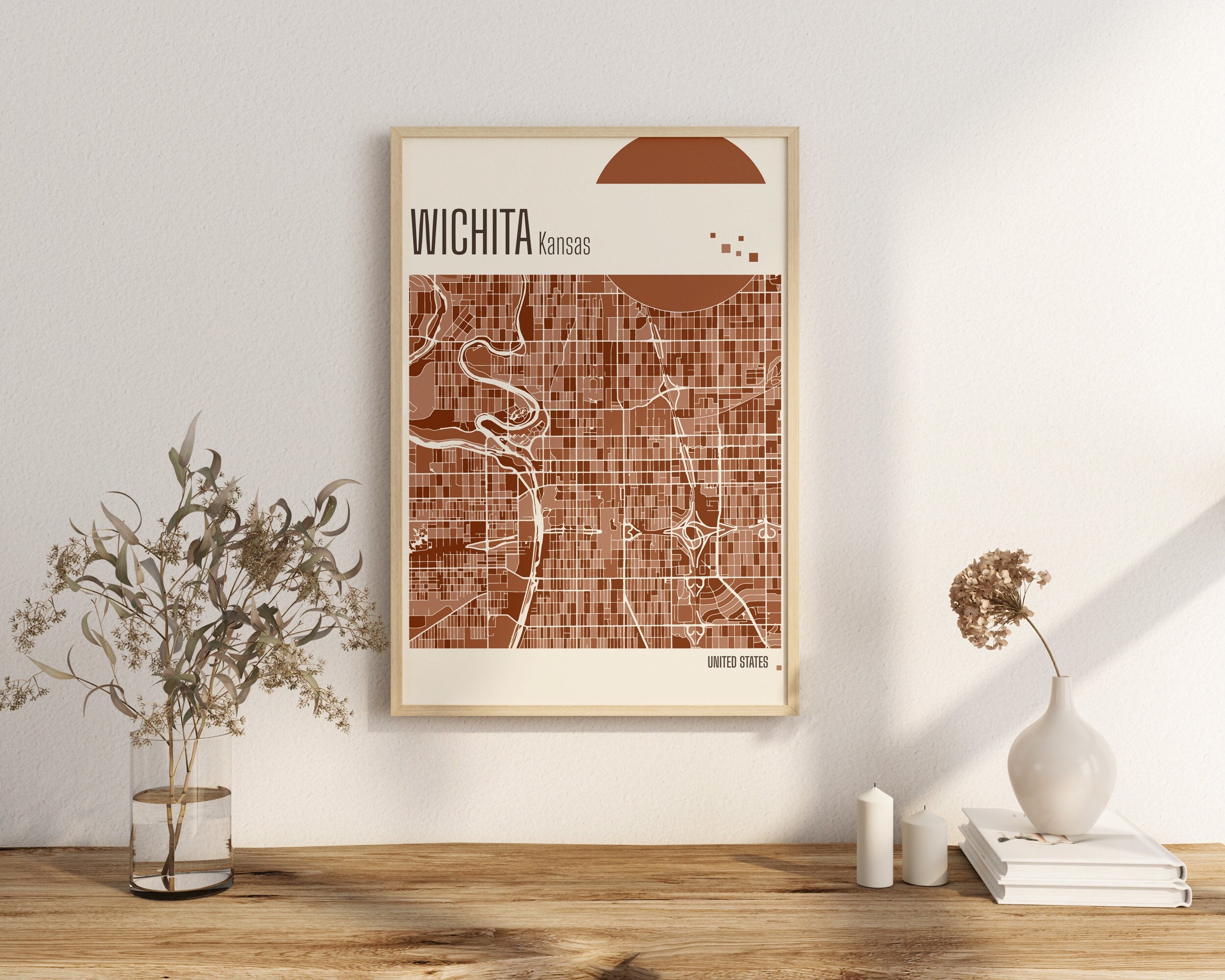 Print Map Wichita Kansas City Map Terracotta Prints Green and Blue Jade ...