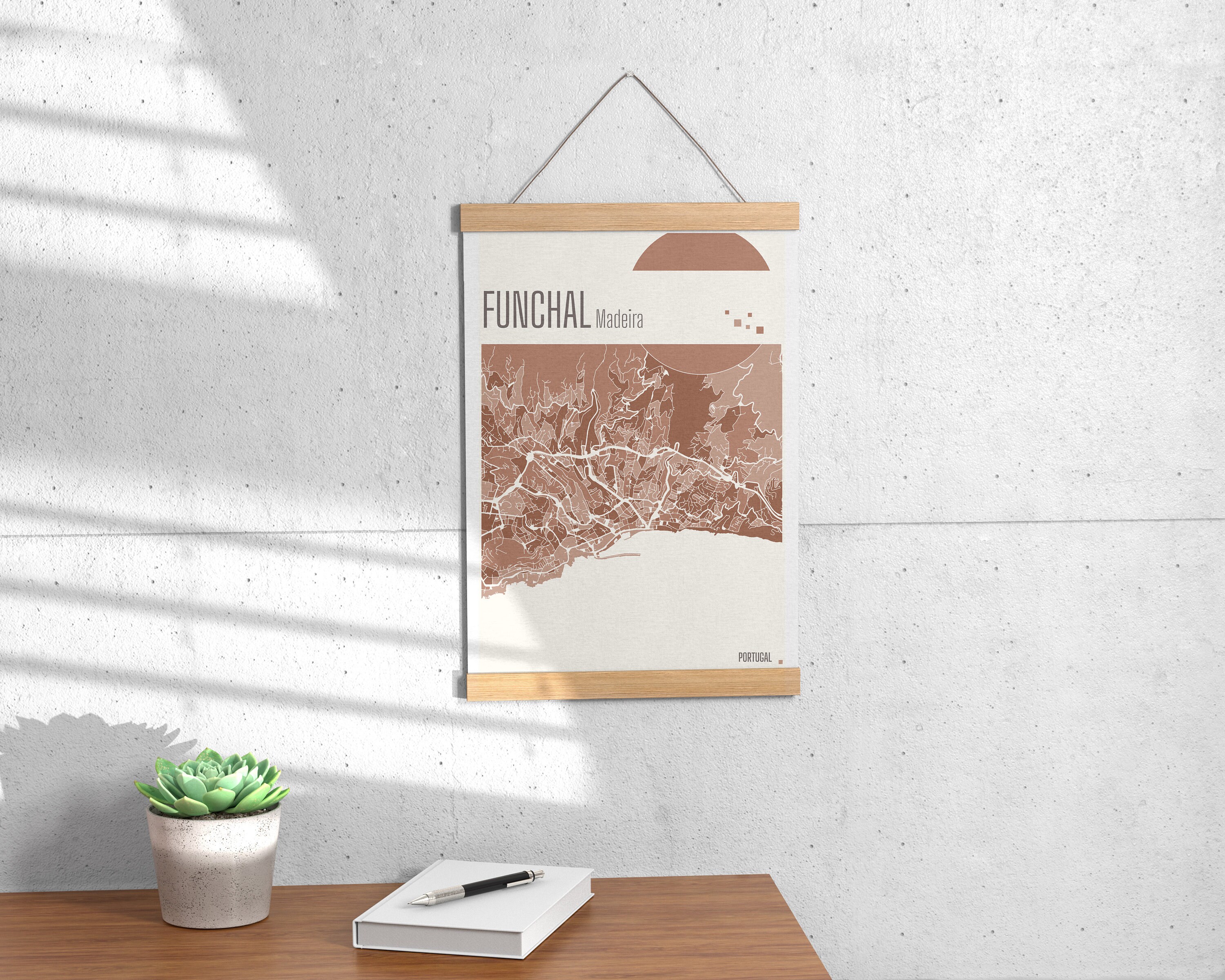 Print Map FUNCHAL Madeira City Map Terracotta Prints Green and Blue ...