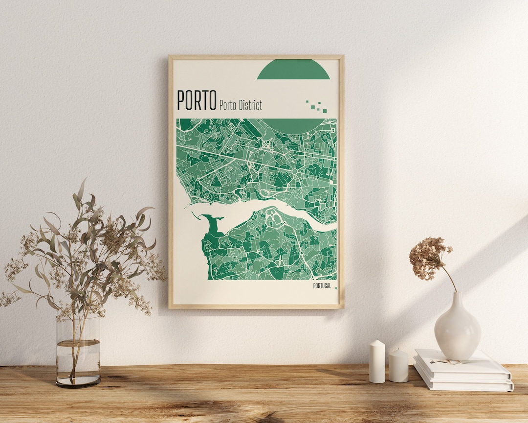 Print Map PORTO Porto District City Map Terracotta Prints Green and ...