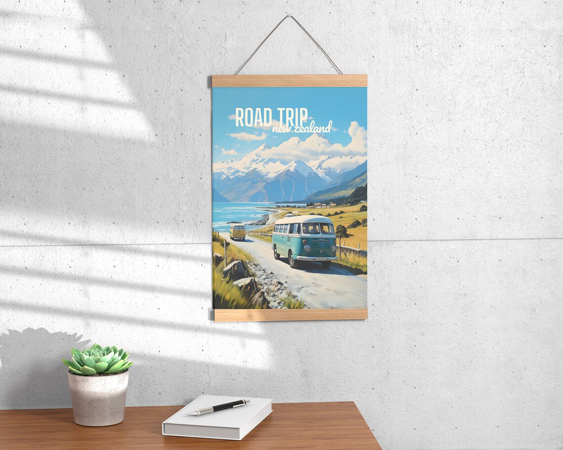 Poster Road Trip Hiace Van Print New Zealand Travel Poster Scenic ...