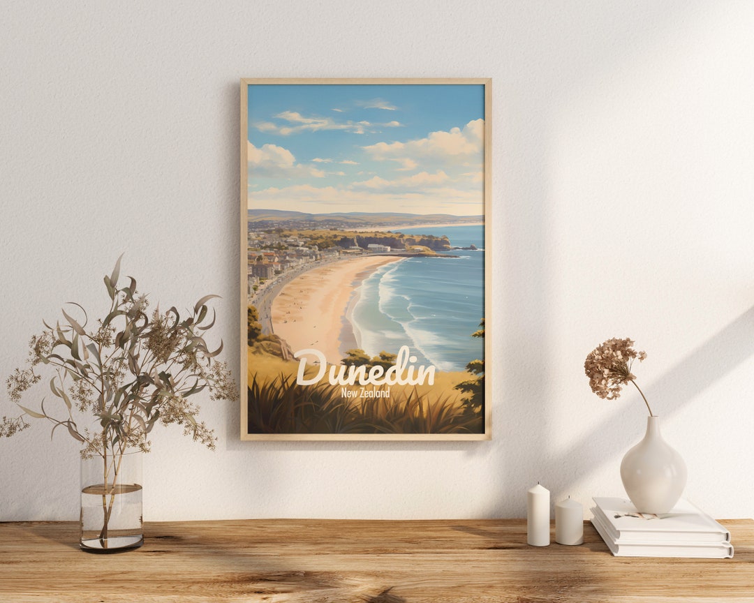 Poster Dunedin Print Otago New Zealand Travel Poster Coastal Scenic Art ...
