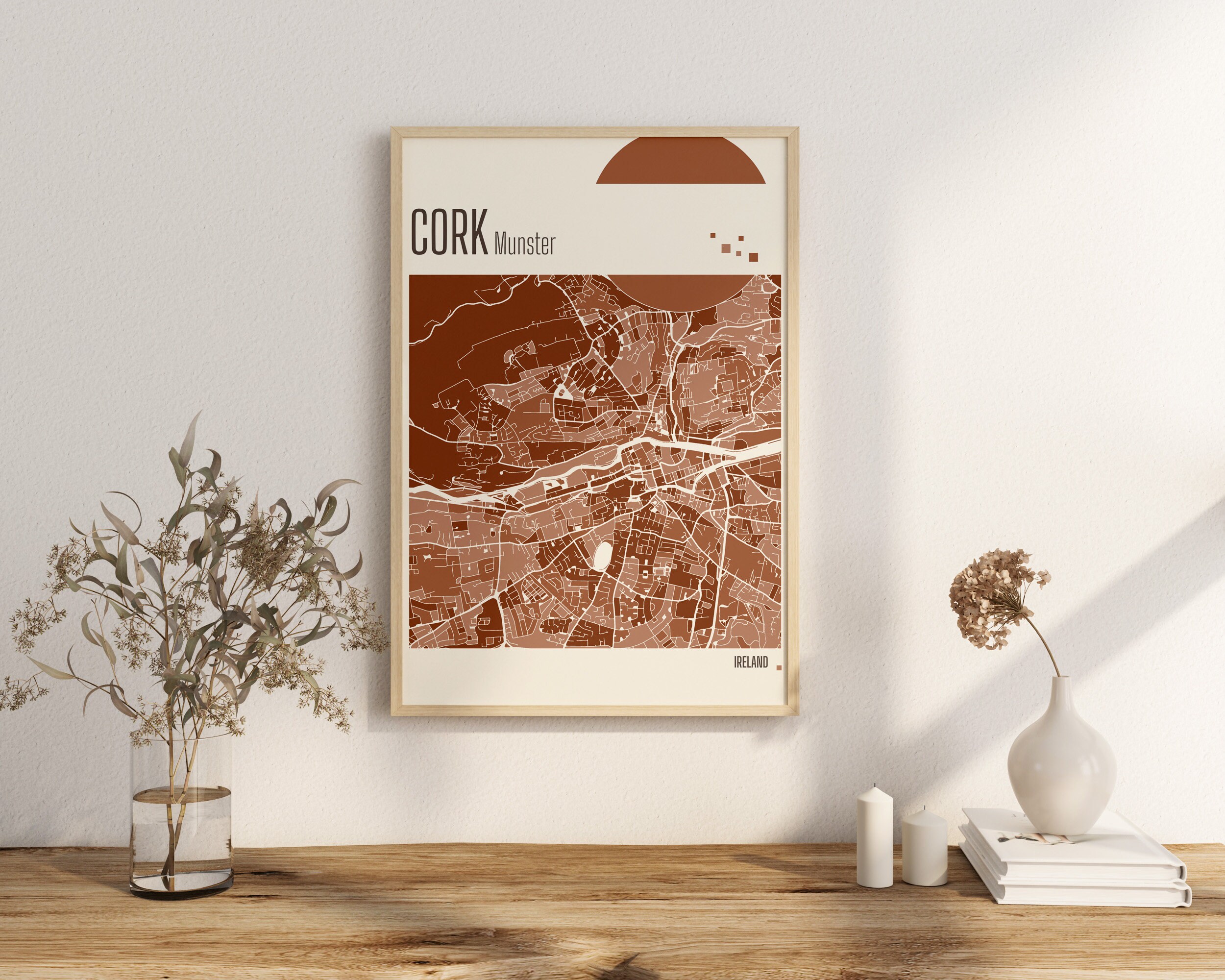 Print Map CORK Munster City Map Terracotta Prints Green and Blue Jade ...