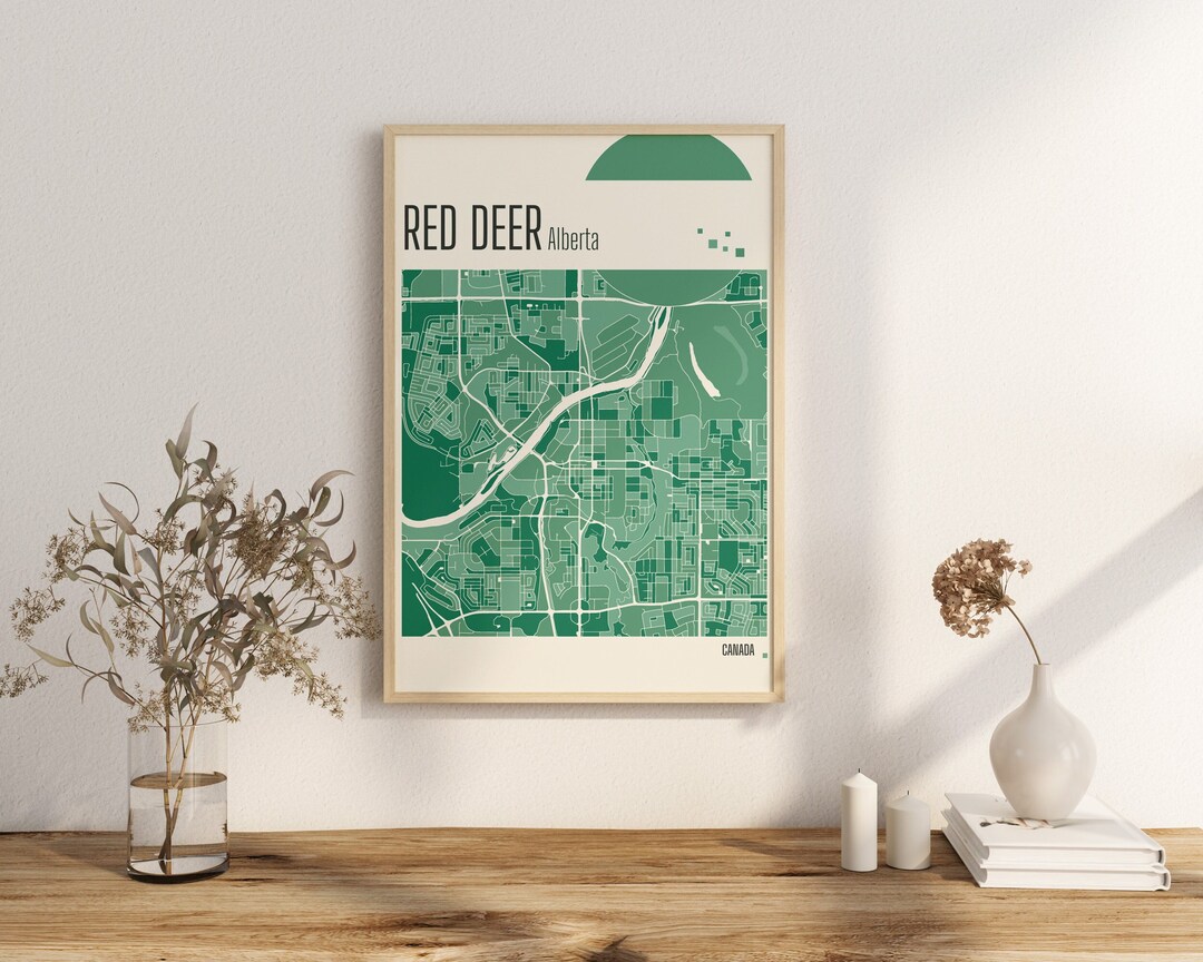 Print Map Red Deer Alberta City Maps Canada City Map Terracotta Prints ...
