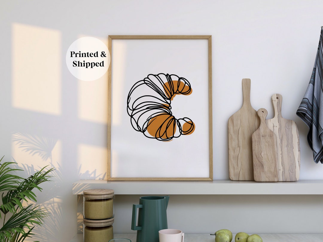 Minimalist Croissant Line Drawing, Abstract Line Art Croissant Poster ...