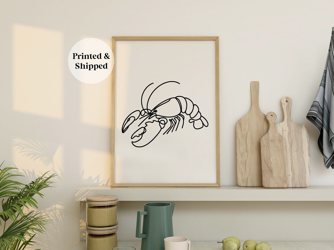 Lobster Line Drawing Black & White Line Art, Minimalist Lobster Print ...