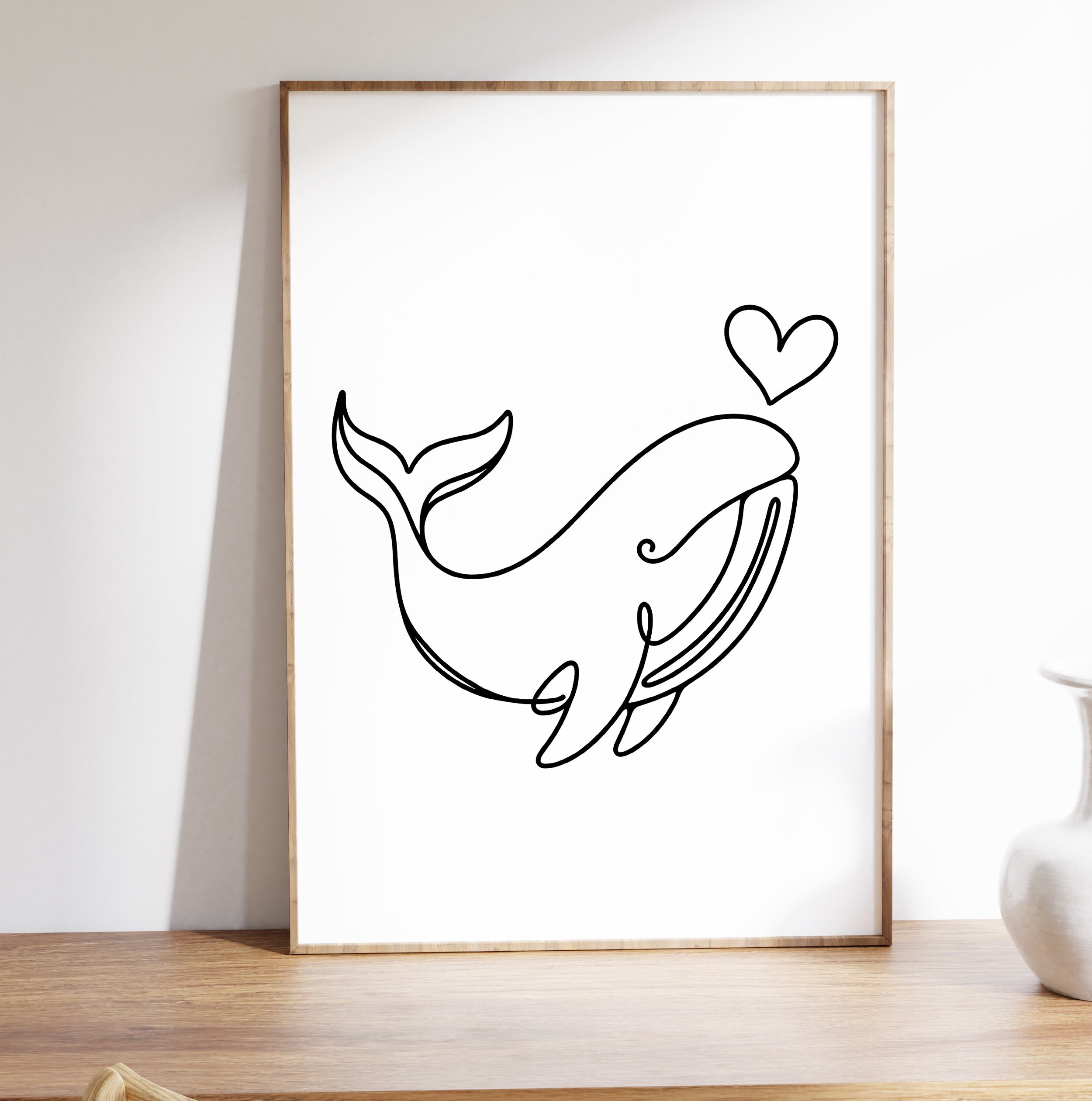 Whale Line Drawing Black & White Line Art, Minimalist Whale Print ...
