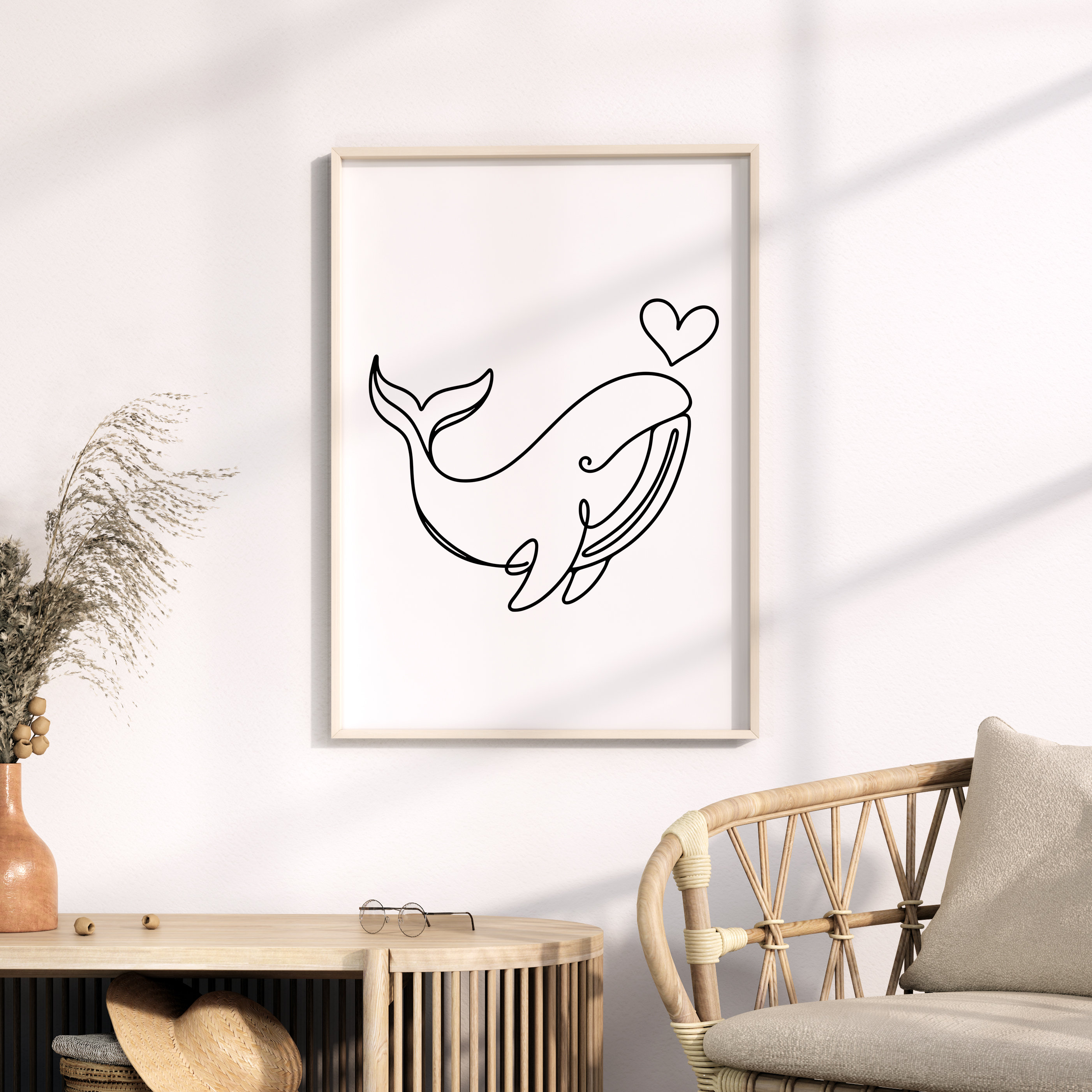 Whale Line Drawing Black & White Line Art, Minimalist Whale Print ...