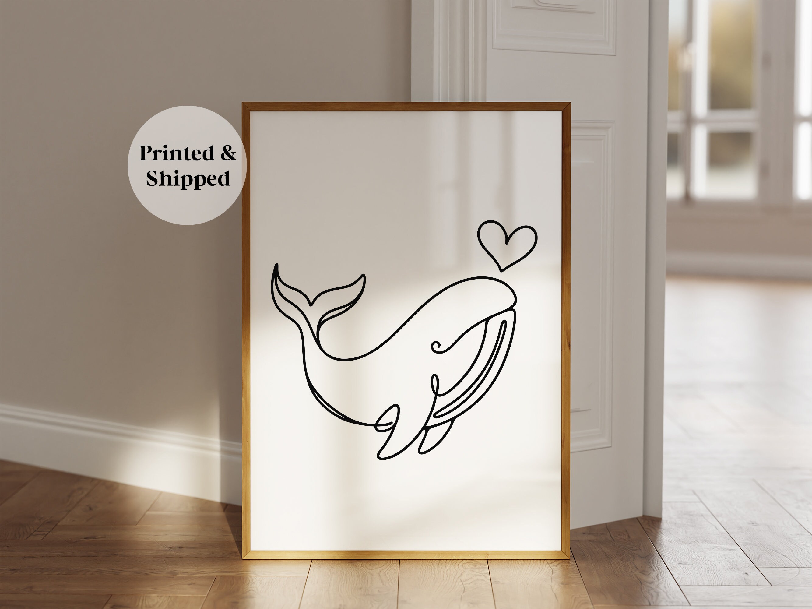 Whale Line Drawing Black & White Line Art, Minimalist Whale Print ...