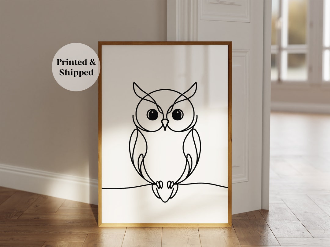 One Line Drawing Owl Black & White Line Art, Minimalist Owl Print ...