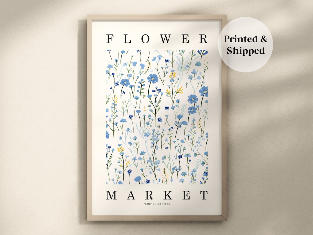 Blue Flower Market Wall Art, Floral Poster, Botanical Wall Decor, Cute ...