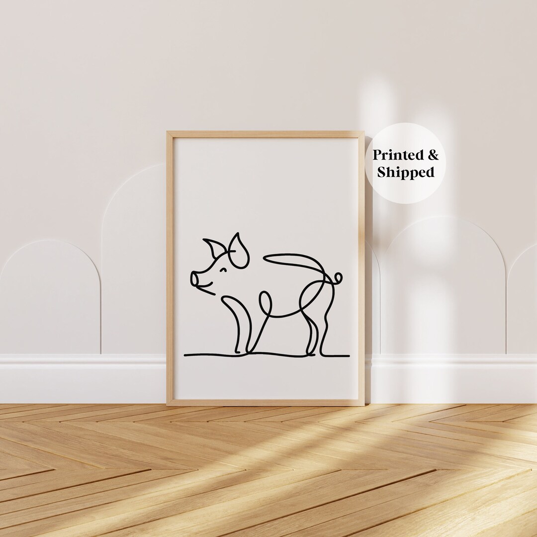 Minimalist Pig Line Drawing, Black & White Abstract Line Art Pig Poster ...