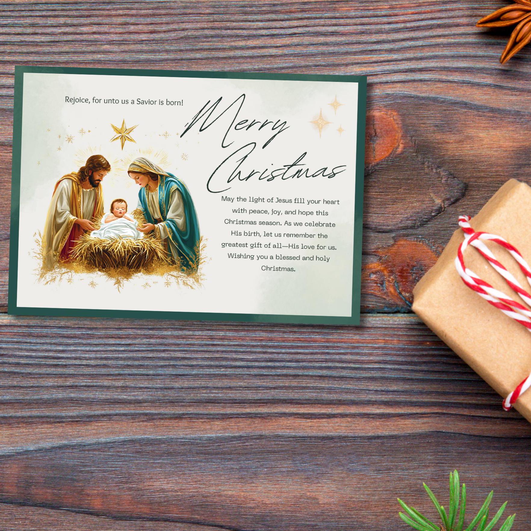 Christian Printable Christmas Card, Editable Christmas Card, Digital ...