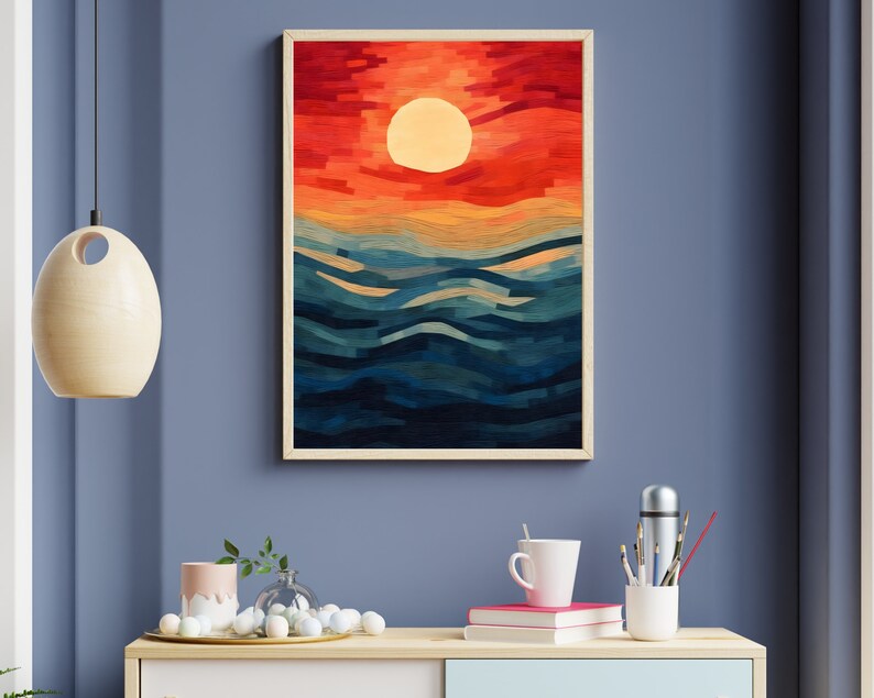 Abstract Sunset Print | Ocean Wall Art | Abstract Sun | Sunset Art ...