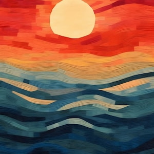 Abstract Sunset Print | Ocean Wall Art | Abstract Sun | Sunset Art ...