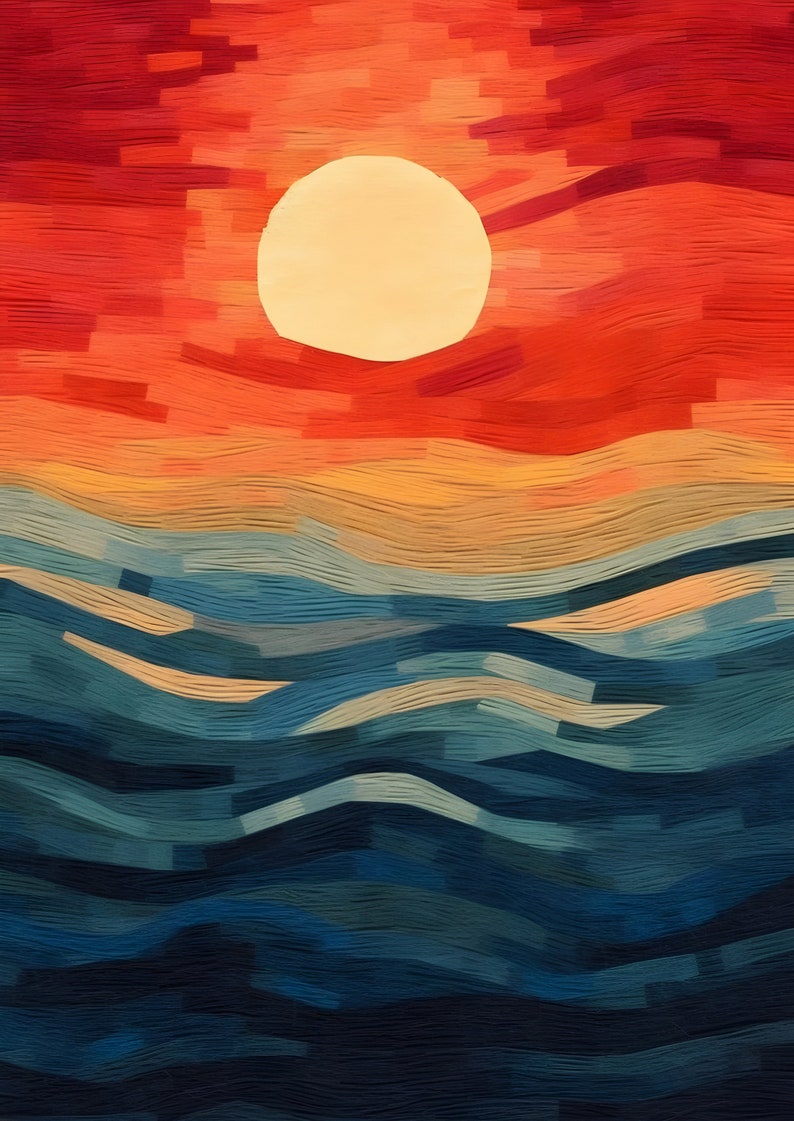 Abstract Sunset Print | Ocean Wall Art | Abstract Sun | Sunset Art ...