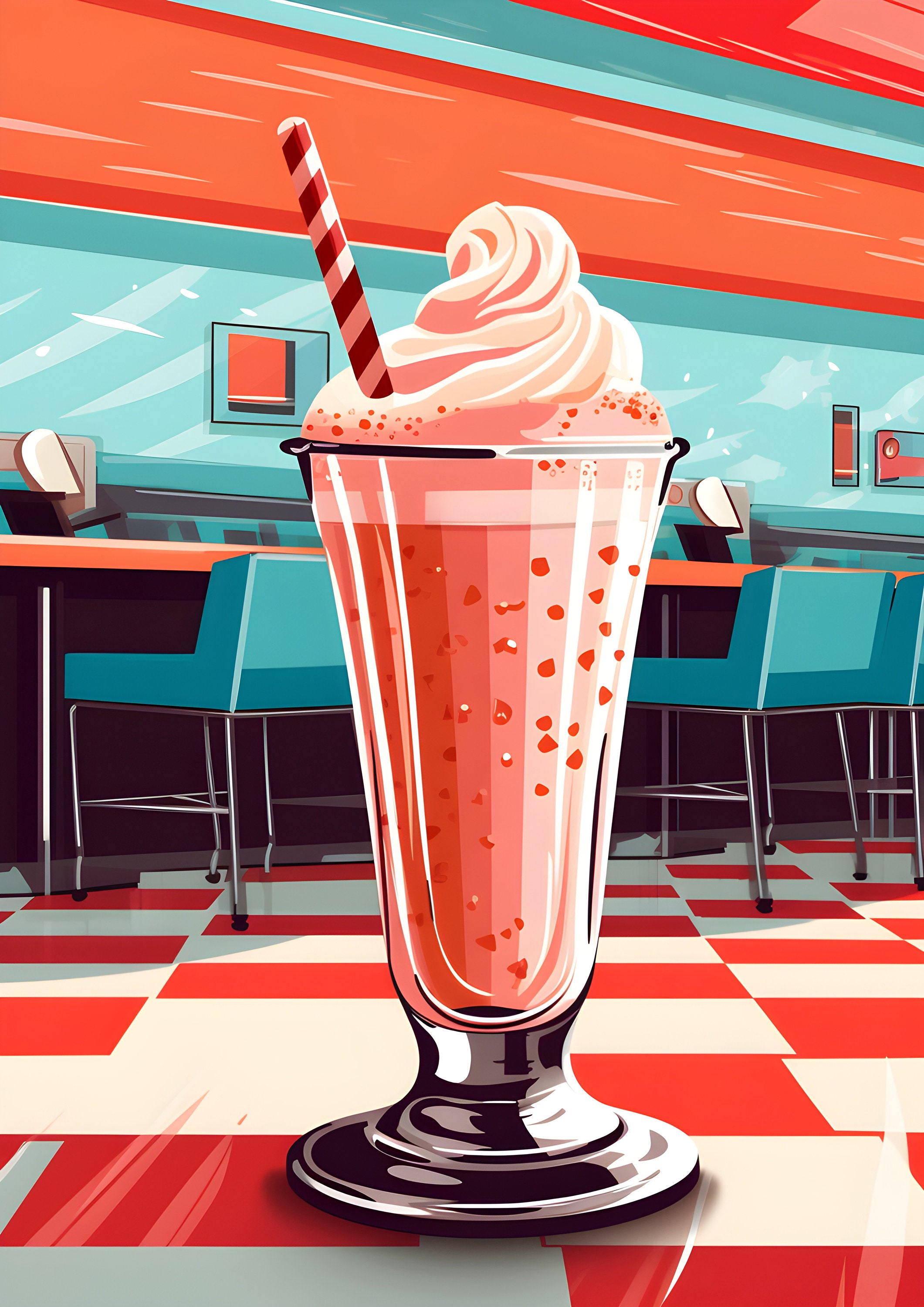 Milkshake Art Print | Diner Art Print | Diner Pop Art |retro Vintage ...