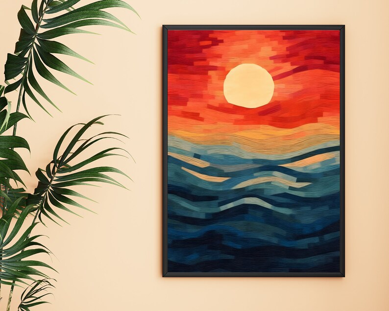 Abstract Sunset Print | Ocean Wall Art | Abstract Sun | Sunset Art ...