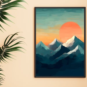 Mountain Sunset Print | Nature Wall Art | Mountain Art | Sunset Poster ...