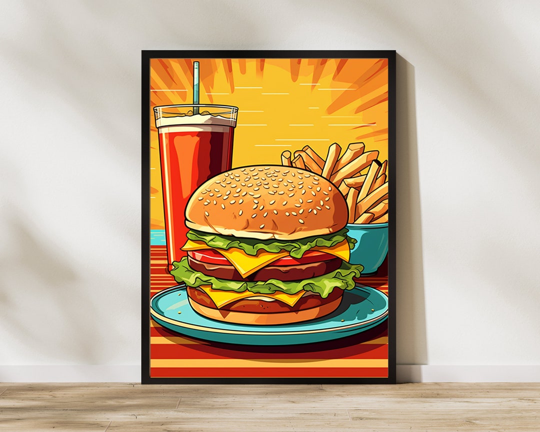 Cheeseburger Art Print Diner Art Print Diner Pop Art Retro Vintage Wall ...