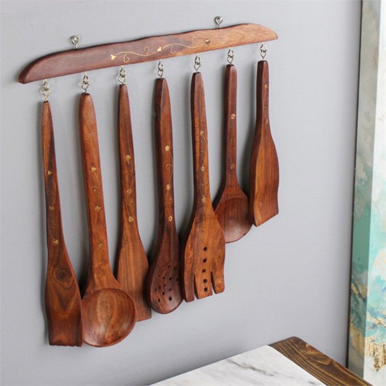 Natural Geo Handcarved Decorative Wooden Kitchen Spoon Set - Etsy