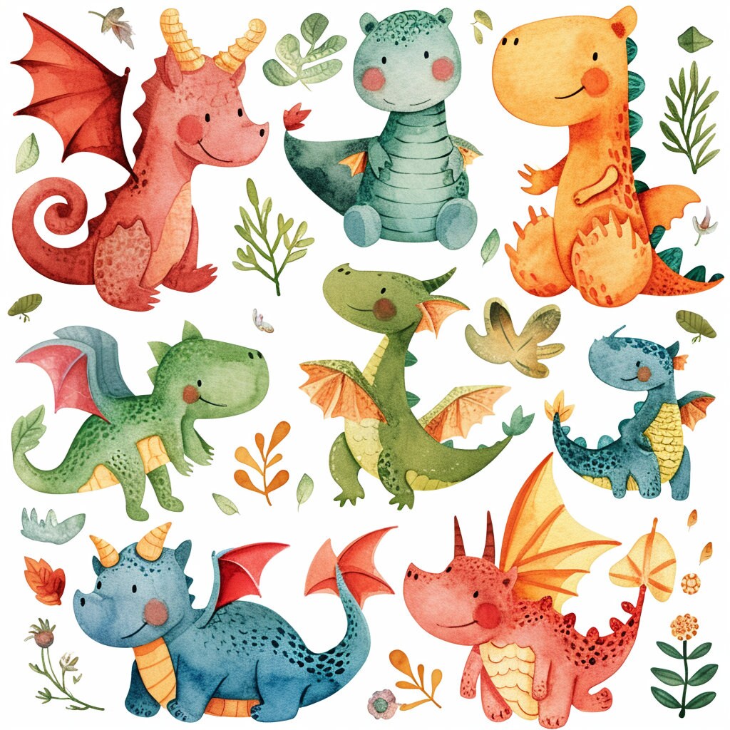 Watercolor, Clip Art, Dragons, Symbols, Years, PNG, Wall Posters, Nice ...