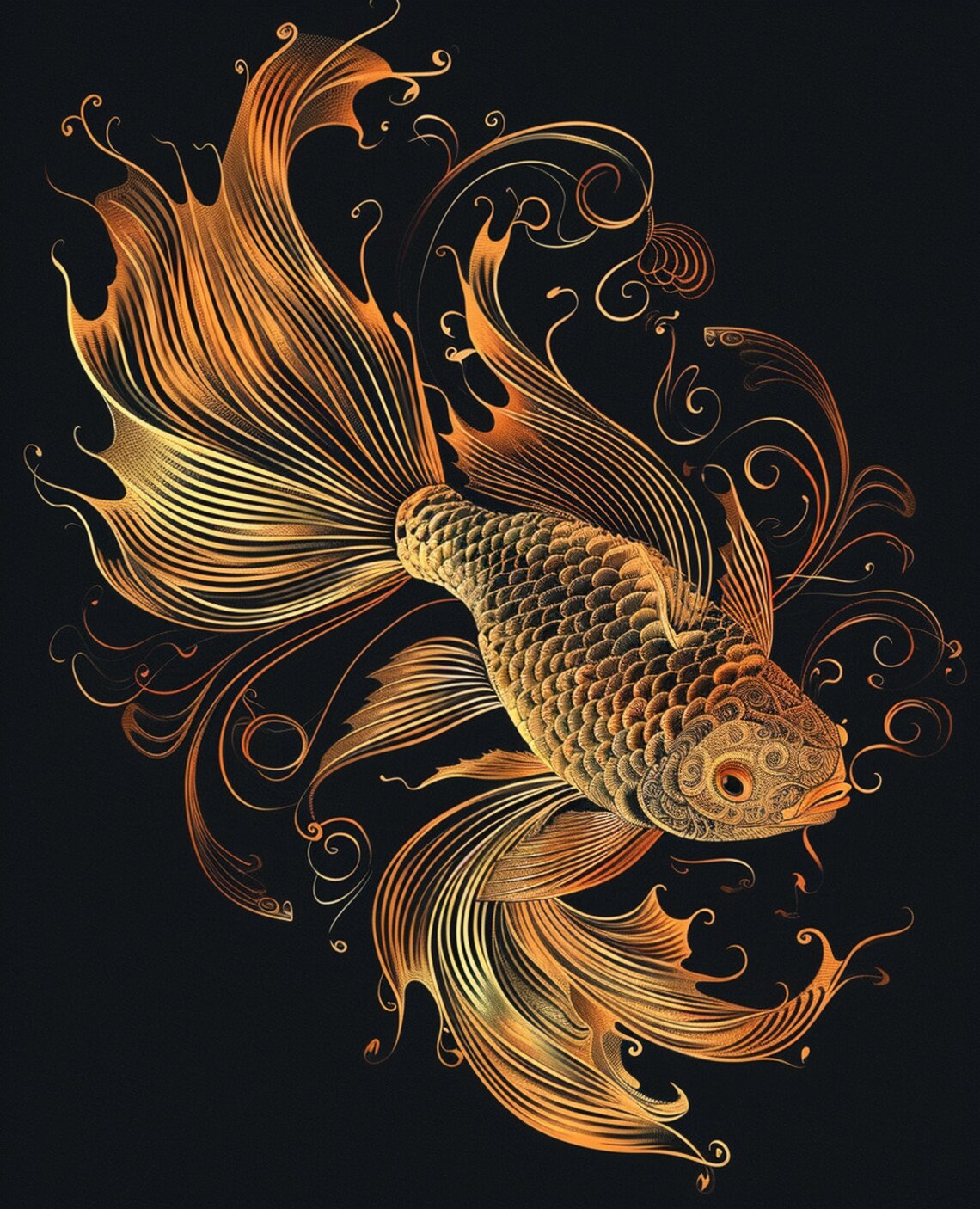 Goldfish on a Black Background, Clip Art, PNG, Digital Images, Design ...