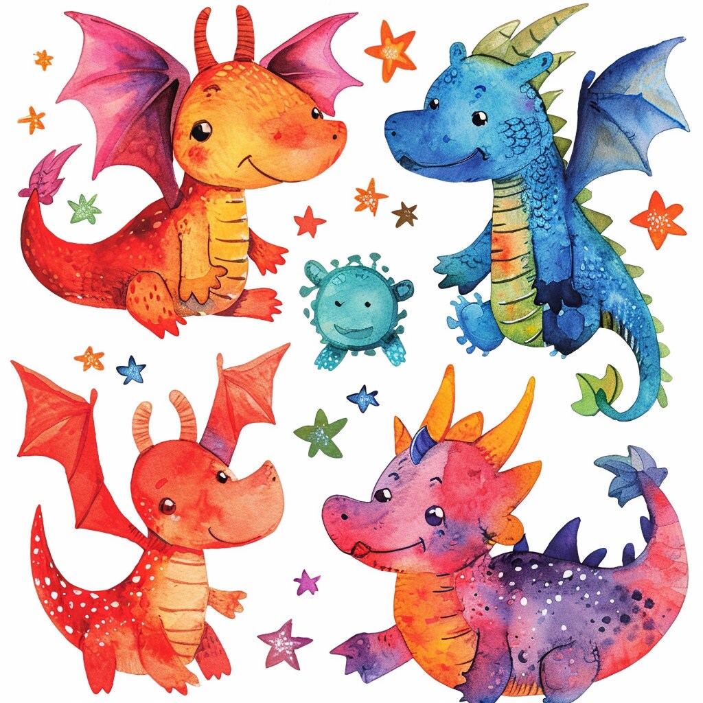 Watercolor, Clip Art, Dragons, Symbols, Years, PNG, Wall Posters, Nice ...