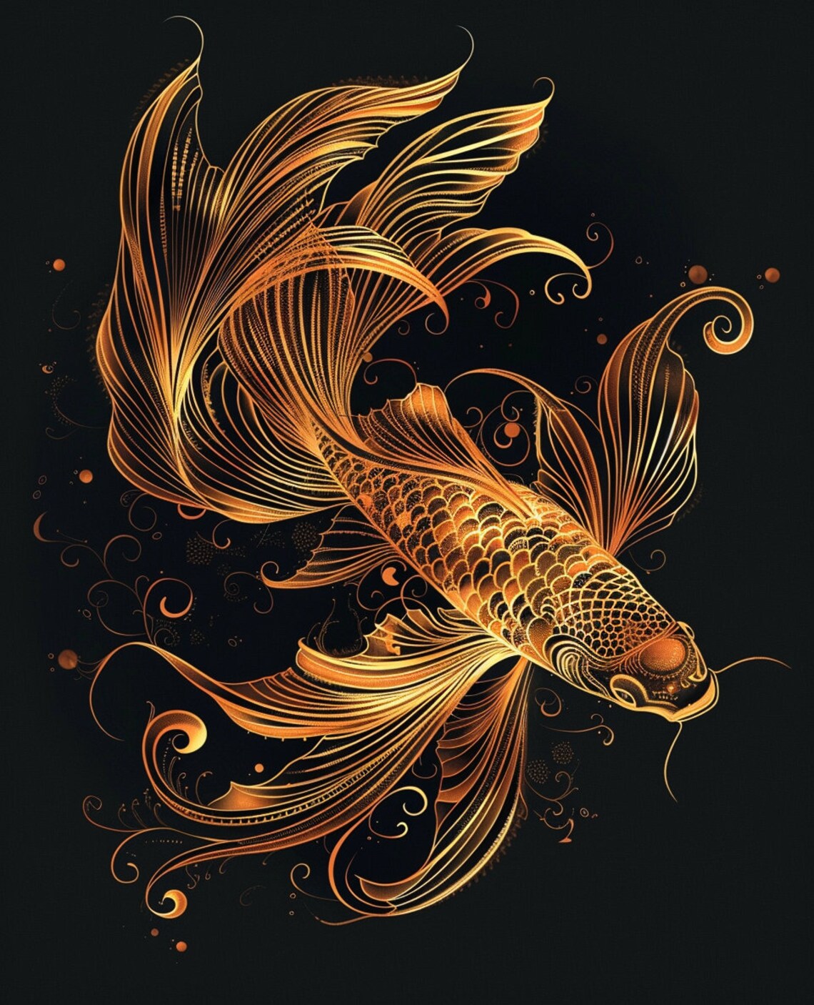 Goldfish on a Black Background, Clip Art, PNG, Digital Images, Design ...