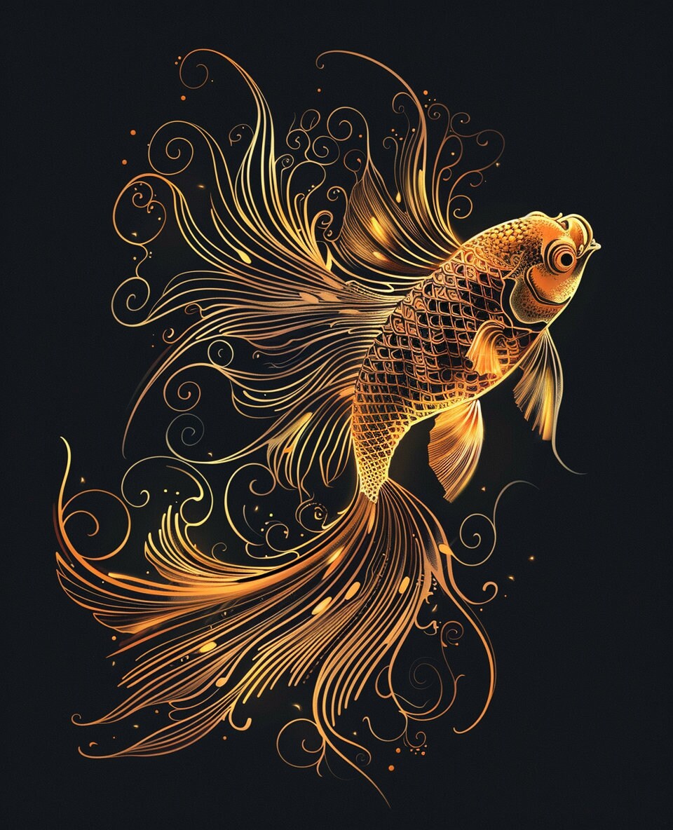 Goldfish on a Black Background, Clip Art, PNG, Digital Images, Design ...